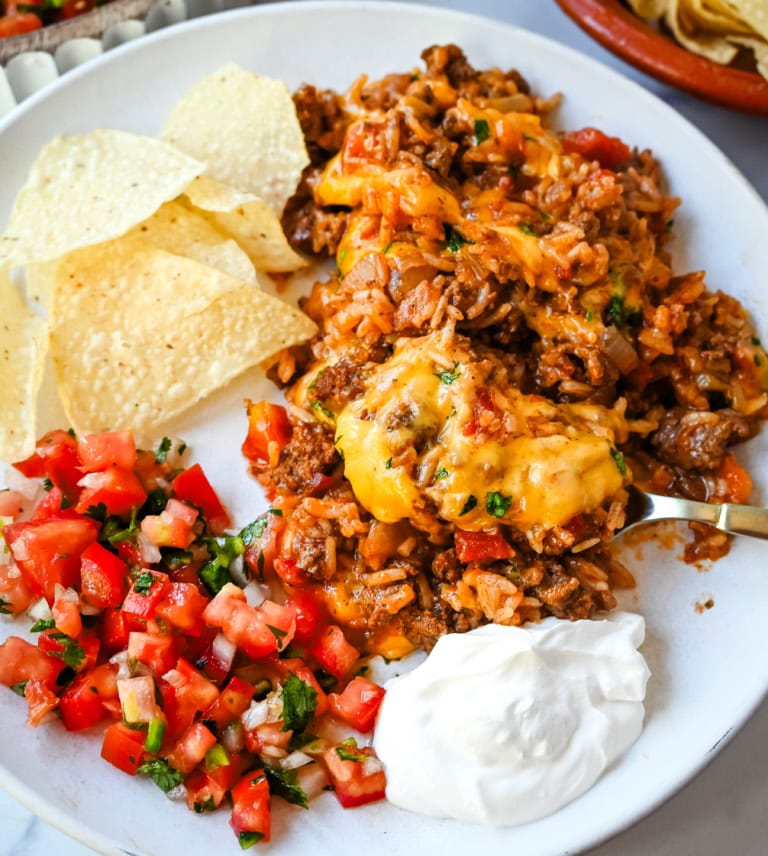 Mexican Cheesy Taco Beef and Rice Skillet – Modern Honey