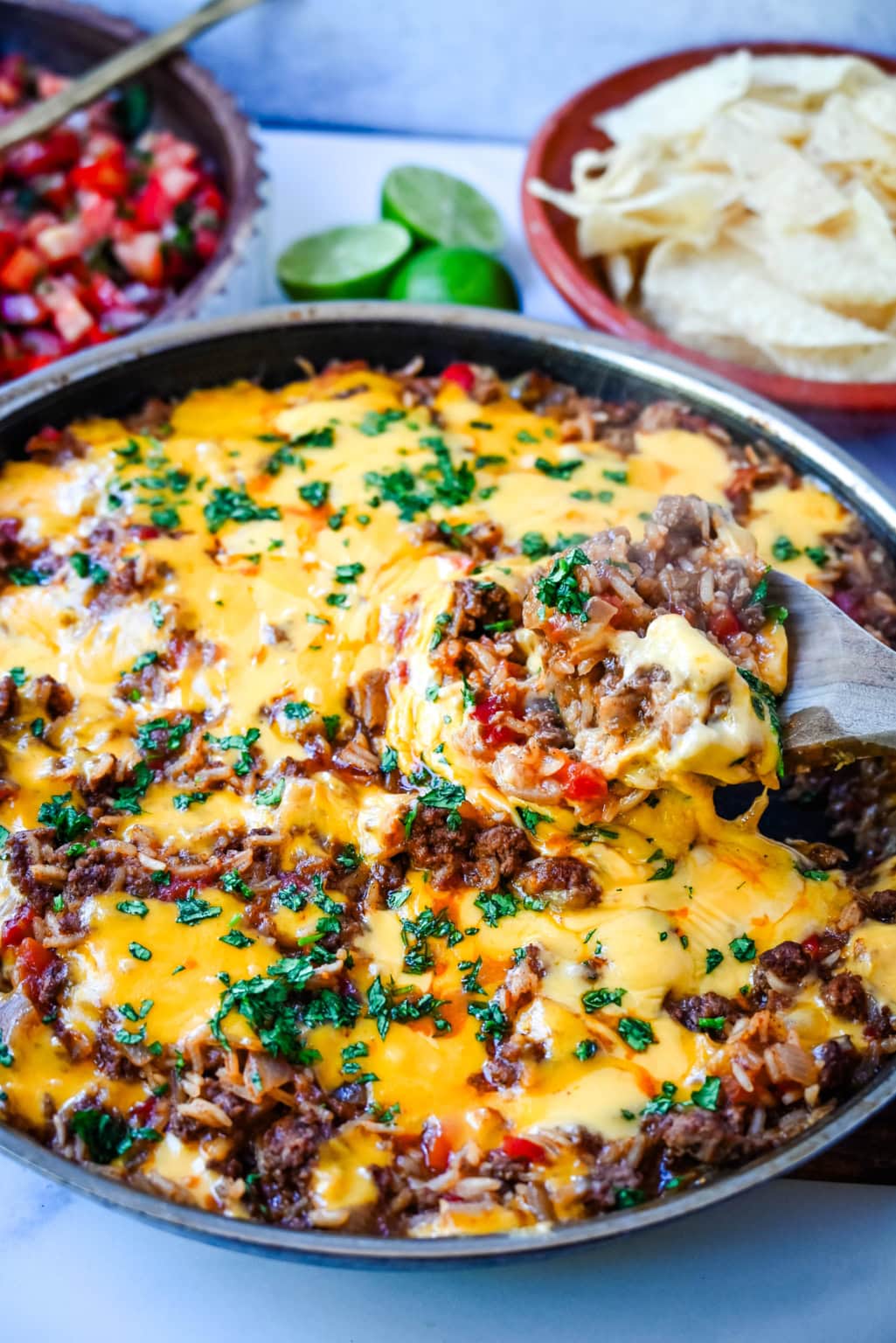 Mexican Cheesy Taco Beef and Rice Skillet – Modern Honey